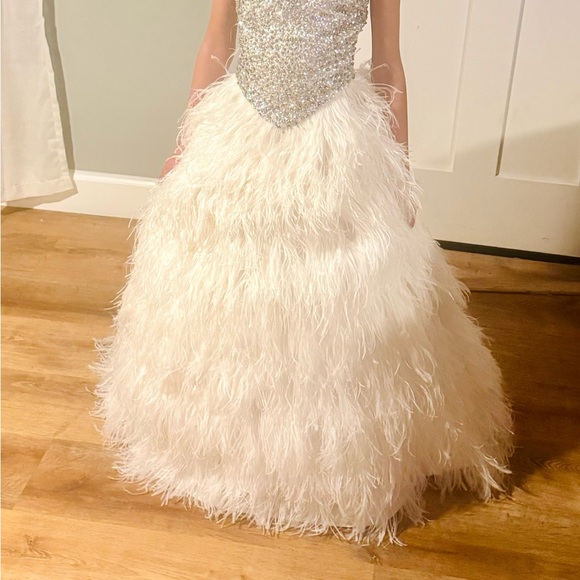 Dresses | Elegant White Feather Dress With Silver Bodice Pageant Gown ...